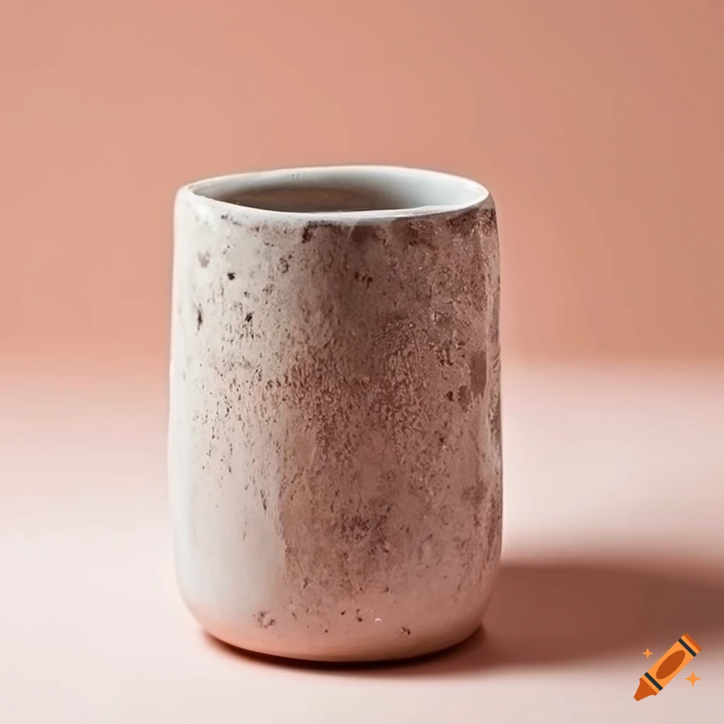 Cylindrical clay pot with white ash glaze and rock salt crystals on Craiyon