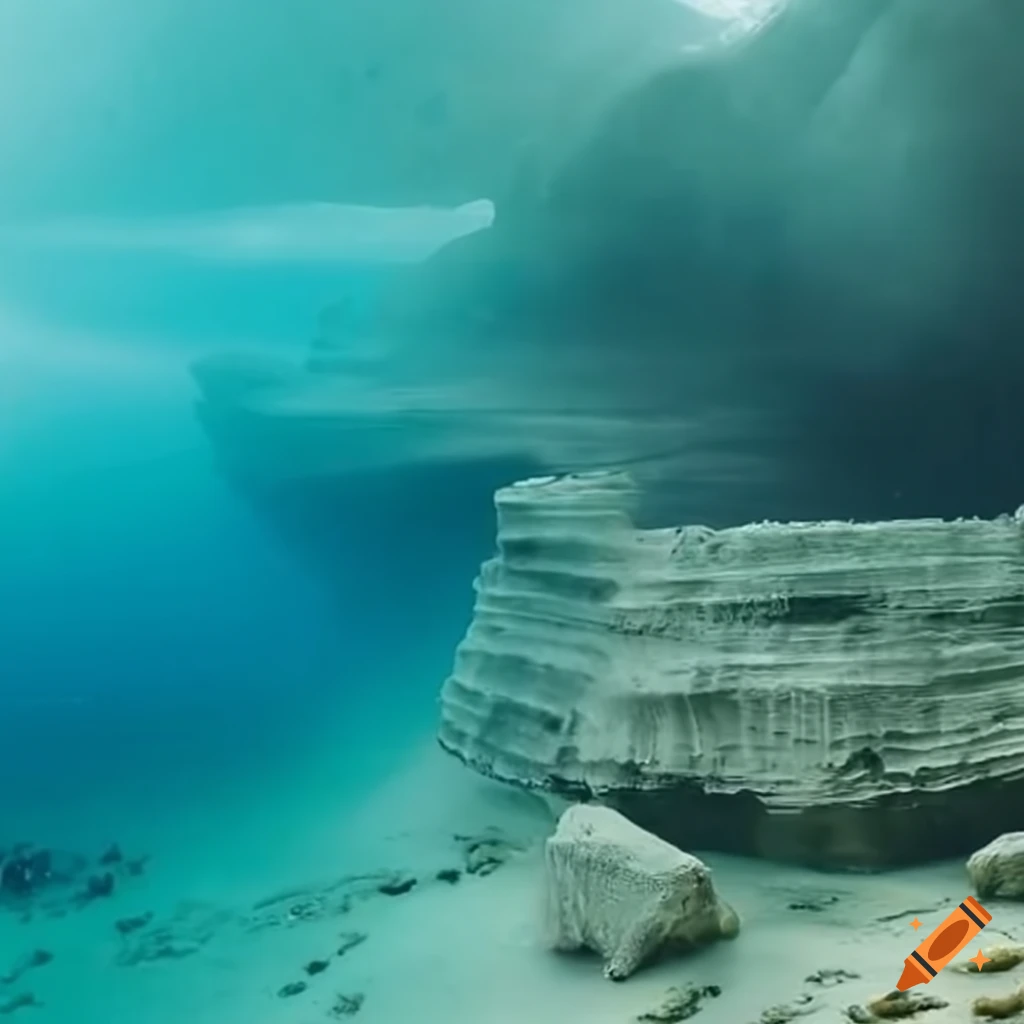 Shallow marine water with limestone and gypsum formations on Craiyon