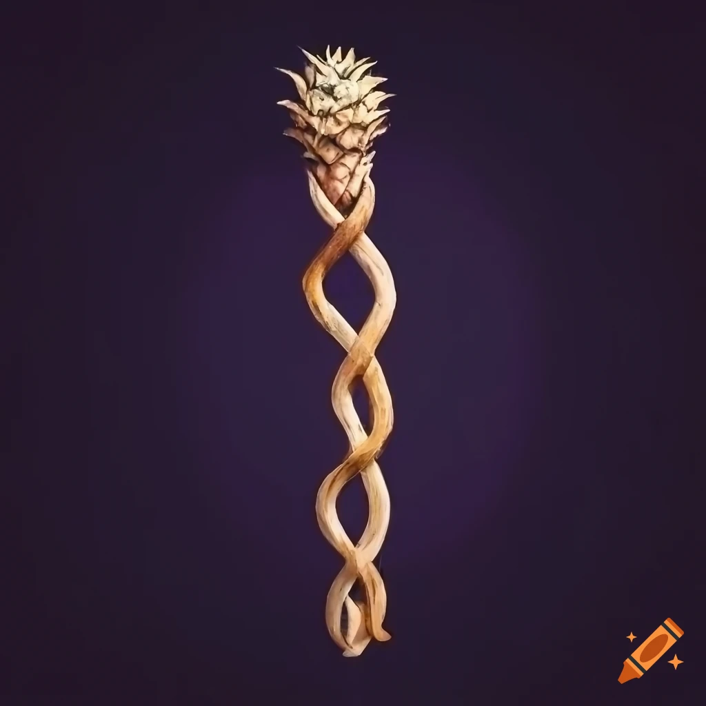 Mysterious twisted staff made of bleached old wood with a wooden crook ...