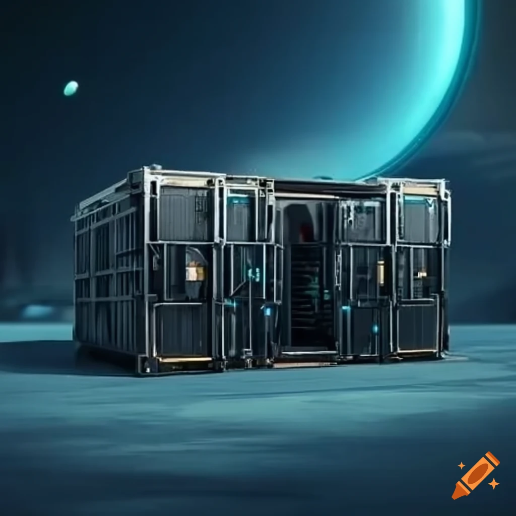 Futuristic modular spaceship cargo container on Craiyon