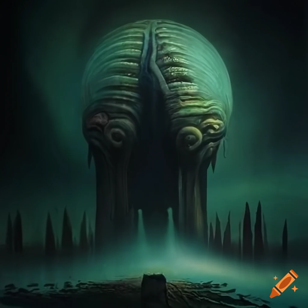 Surreal landscape blending HR Giger and Zdzisław Beksiński styles with ...