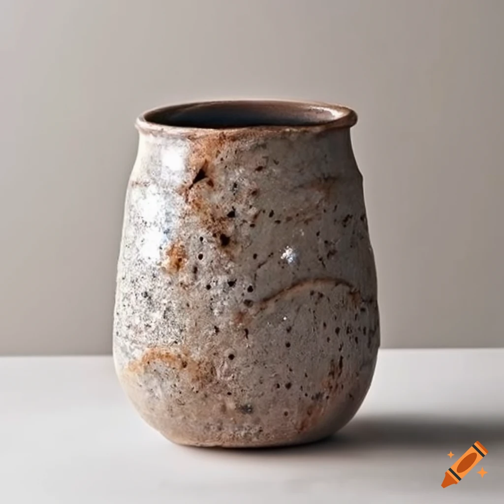 Rustic clay storage pot with ash glaze and rock salt crystals on Craiyon