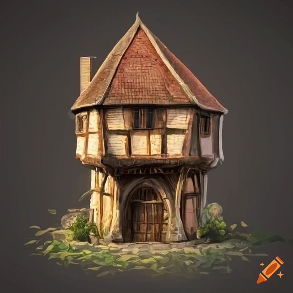 Highly detailed lime tree house in a medieval market painted in ...