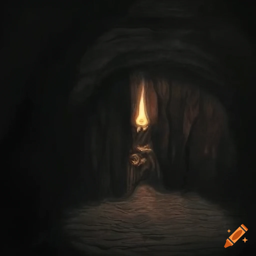 Mysterious scroll in cave with firelight and shadows by edward gorey on Craiyon