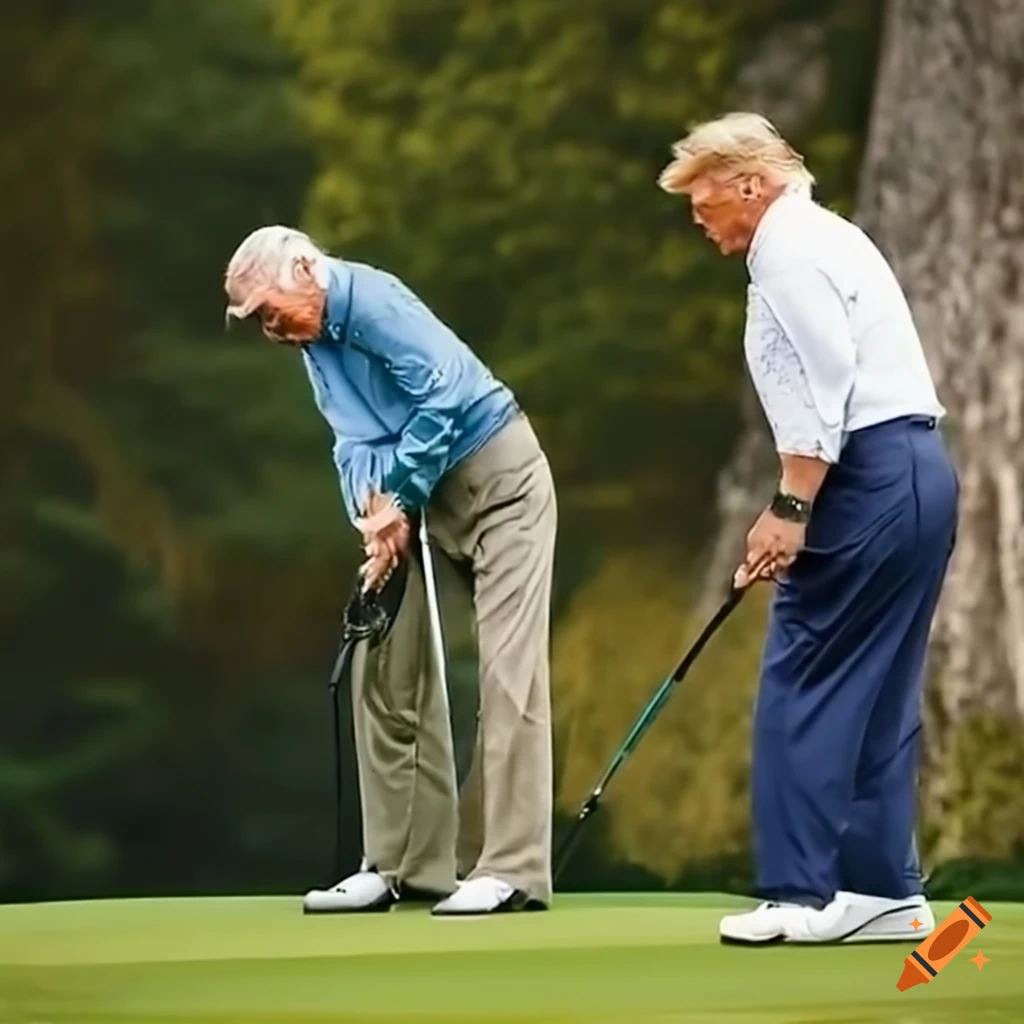 Donald Trump and Joe Biden playing golf together on Craiyon