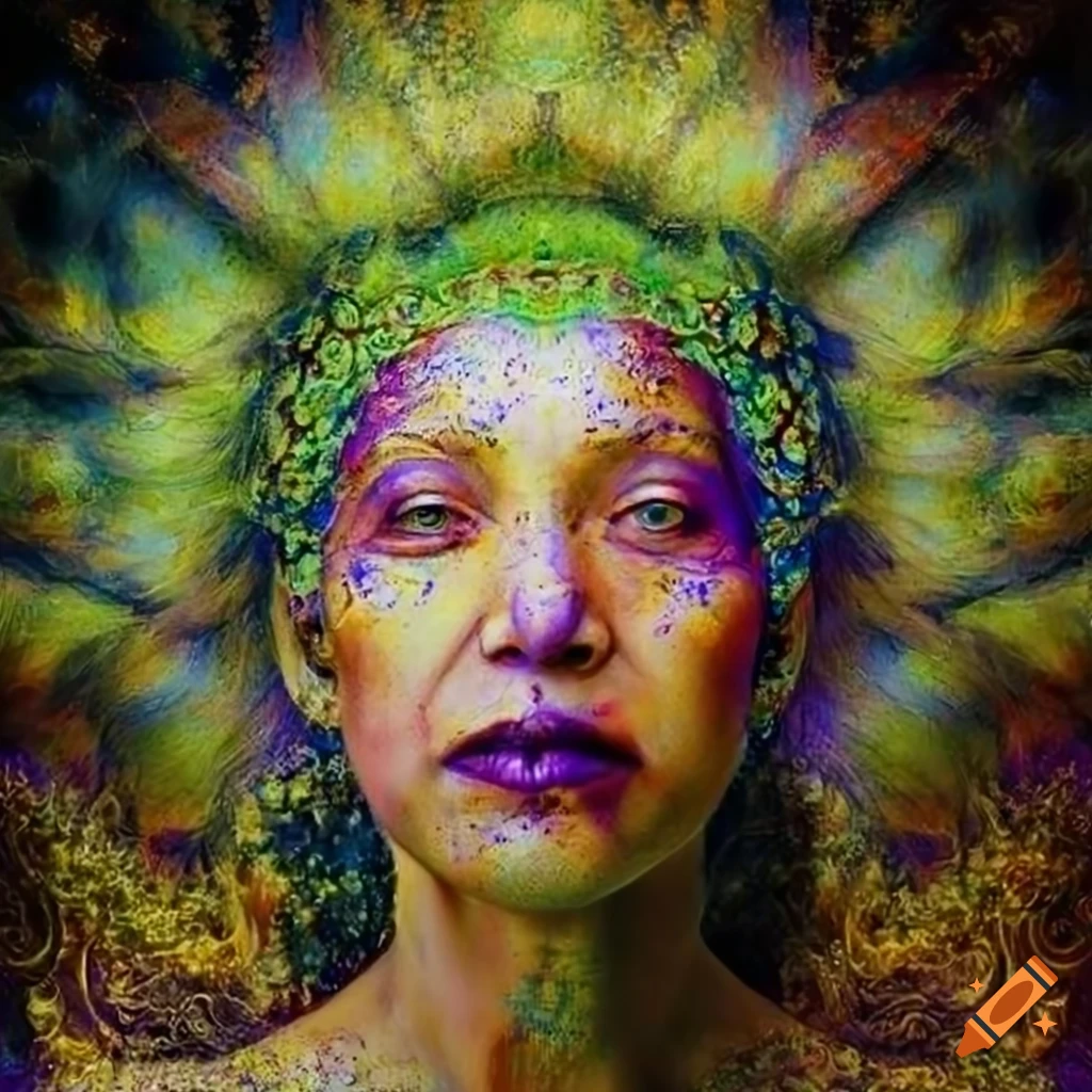 Colorful magic nettle goddess in a mystical portrait style painting on ...