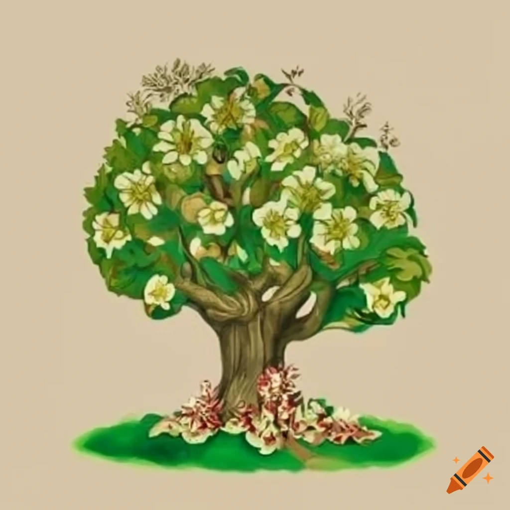 Highly detailed lime tree in bloom on a medieval market place in ...