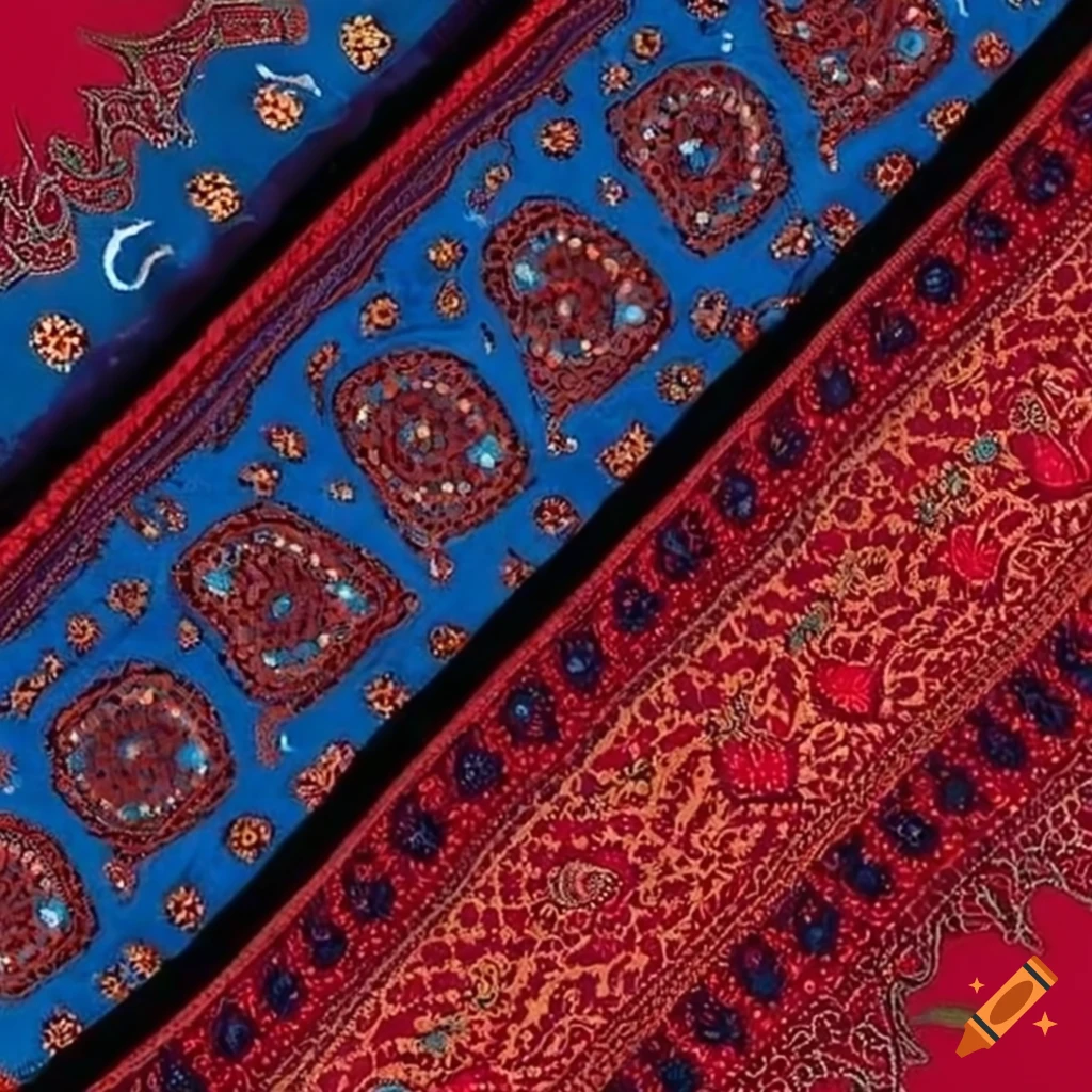 Seamless blue, brown, and red bandhani saree pattern on Craiyon