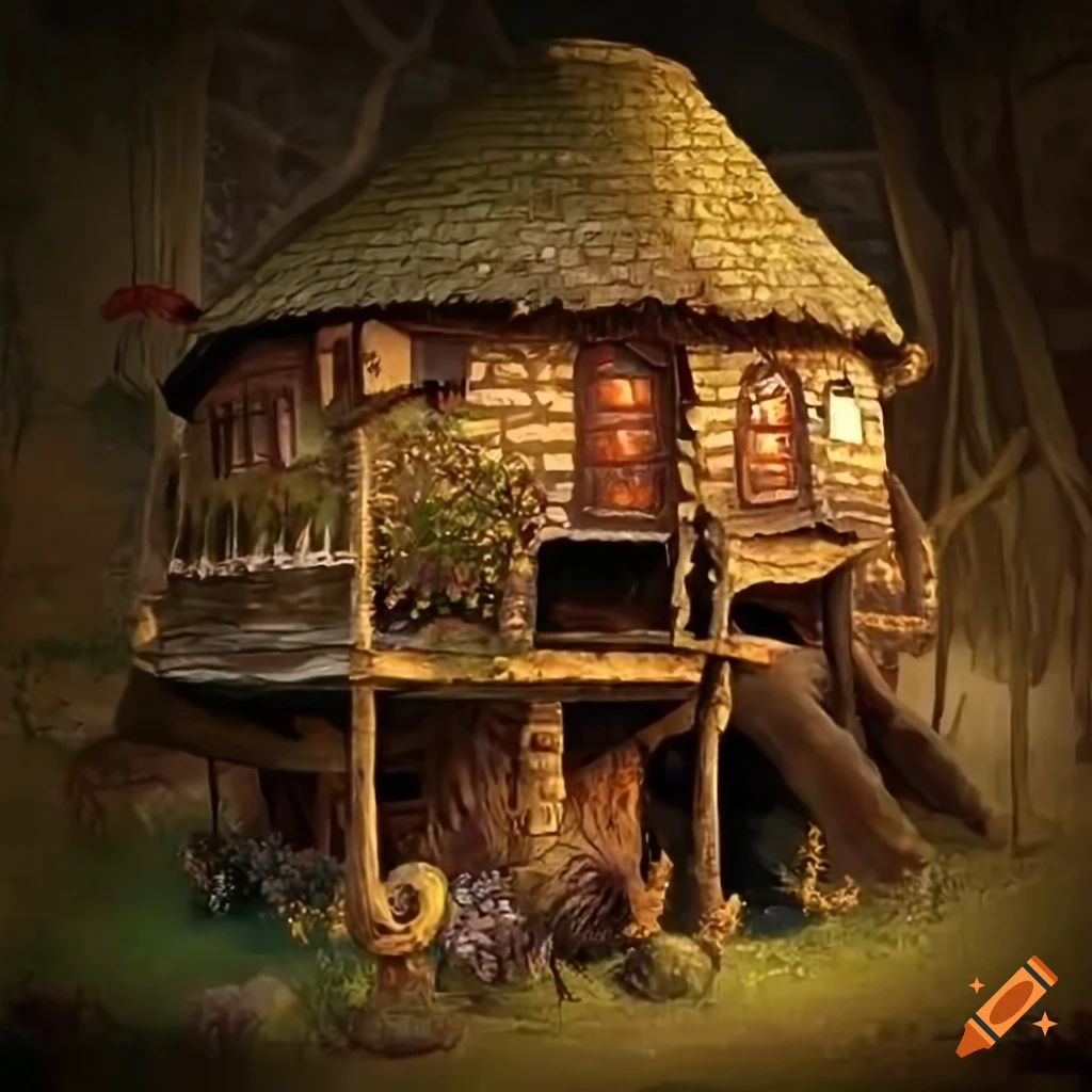 Highly detailed tree houses in a medieval village celebrating ...