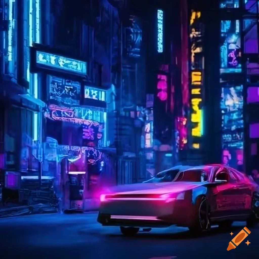 Cyberpunk setting with neon lights, high-tech character, and futuristic ...