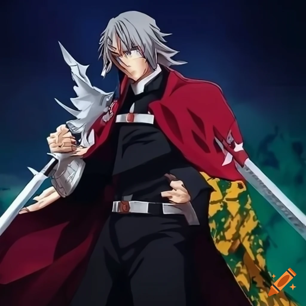 Giyuu Tomioka and Trevor Belmont fusion in templar knight armor with buster sword on Craiyon