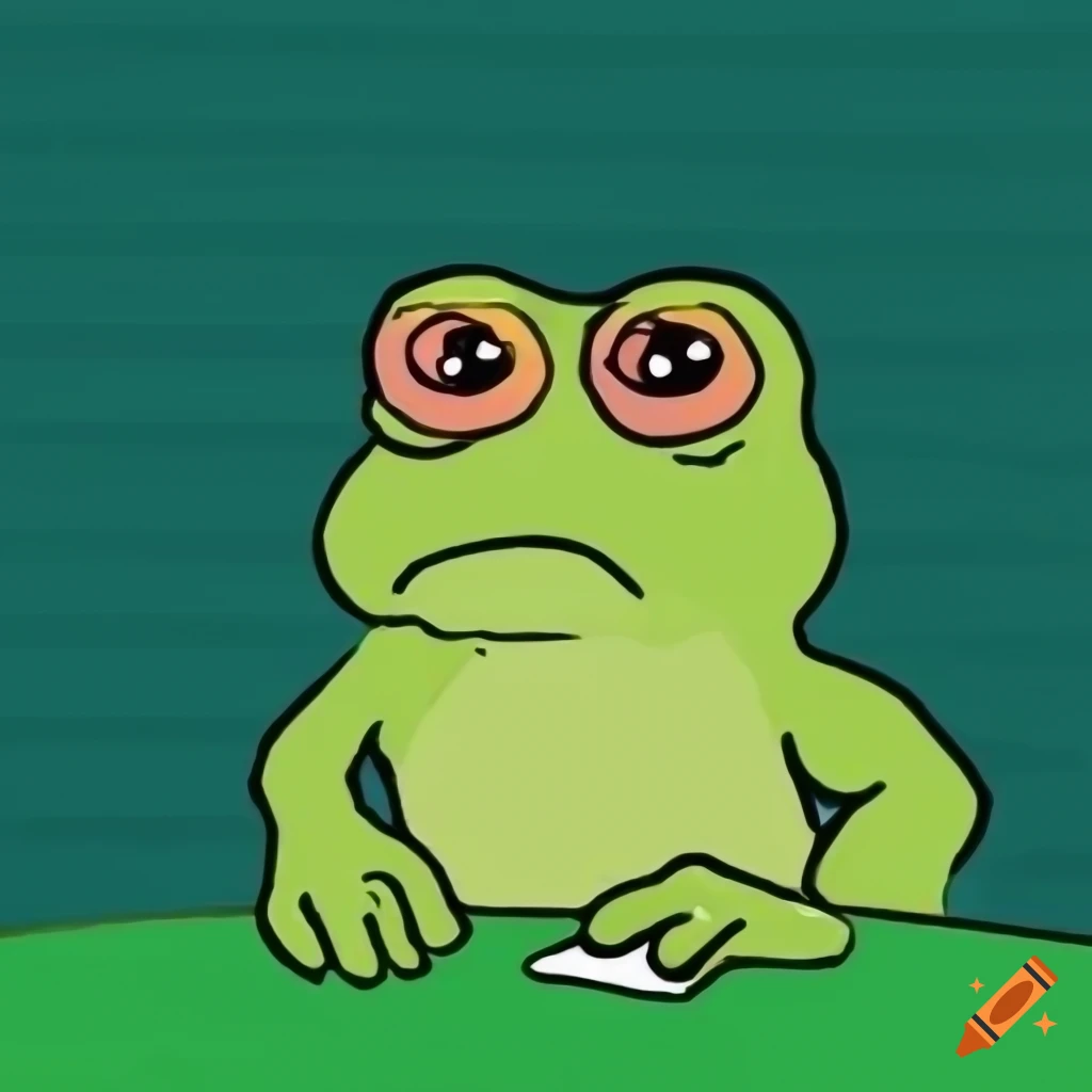 Pop art style images of sad frog meme on Sketchbook app on Craiyon
