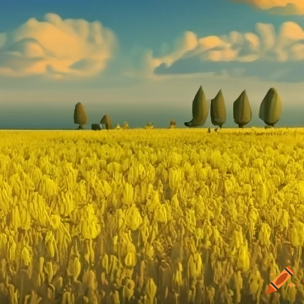 Yellow fields landscape resembling a board game tile from catan on Craiyon