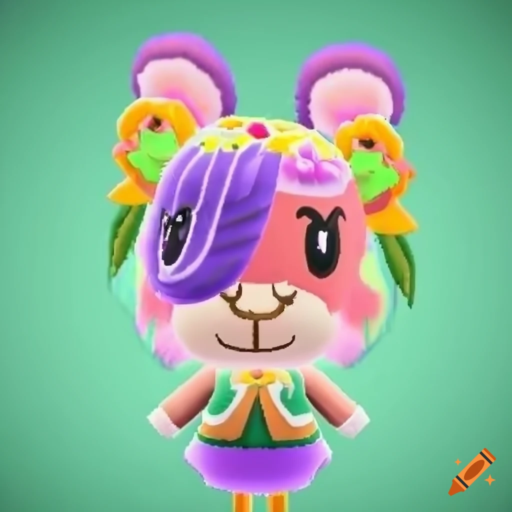 Animal crossing villager named lila, a frog with lavender body and teal ...