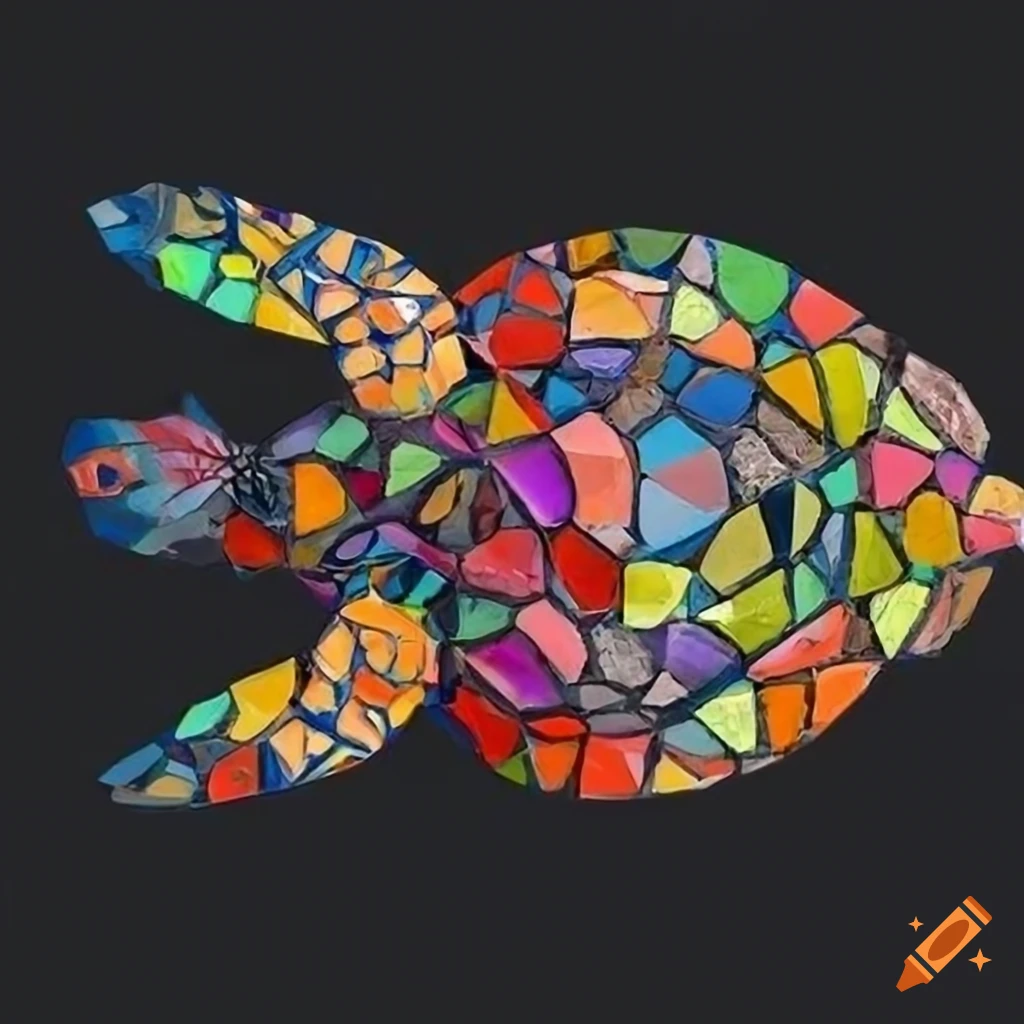Colorful mosaic sea turtle in modern geometric design on Craiyon