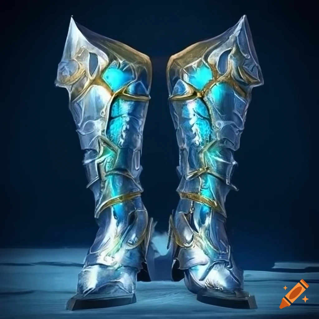Adorned mithril plated knight boots with magic aura on Craiyon