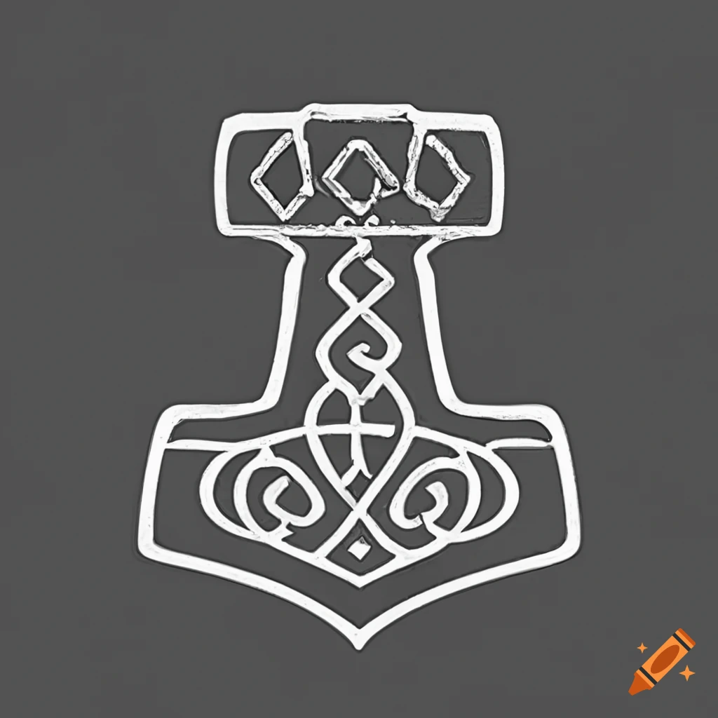 Thor's hammer mjölnir stencil in negative space with bold tribal design ...
