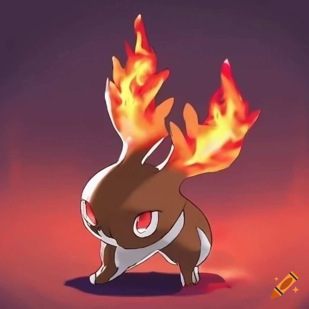 Fire-type rabbit-like Pokemon with flaming deer horns on Craiyon