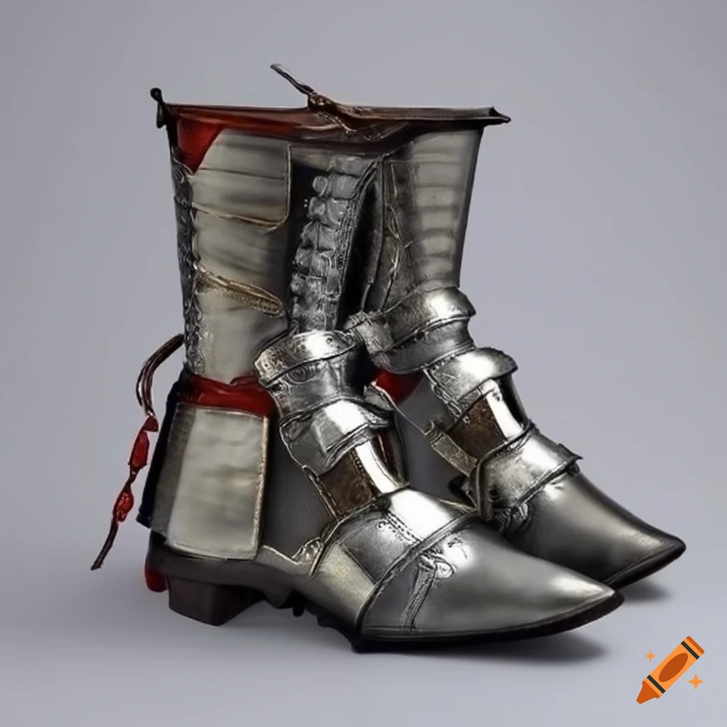 Adorned mithril plated knight boots in medieval style for rpg game on ...