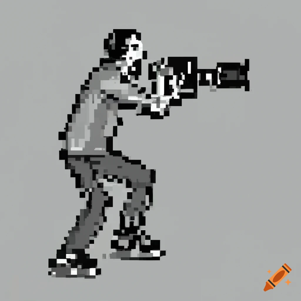 Cameraman on inline skates in 2D pixel art style on Craiyon