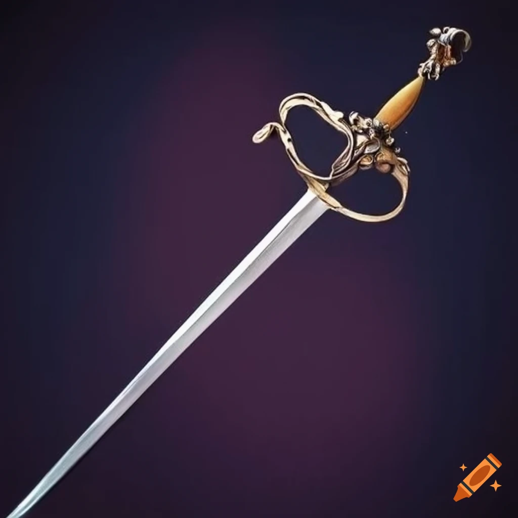 Delicate fashion design with a curved and ornate rapier on Craiyon