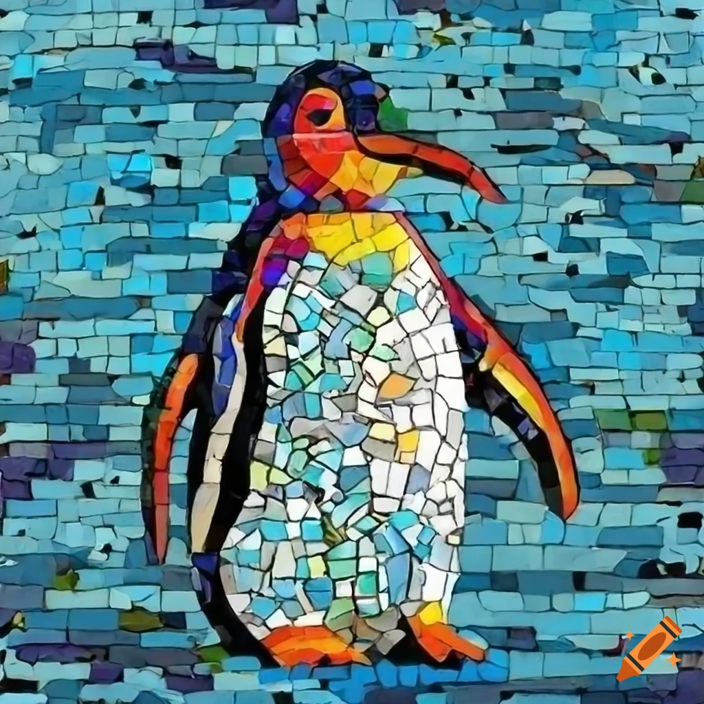 Colorful penguin mosaic in a nautical theme on Craiyon