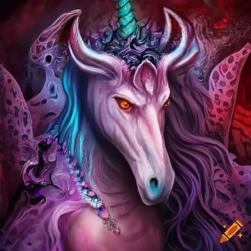 Mythical chimera combining unicorn grace with devil allure in ...