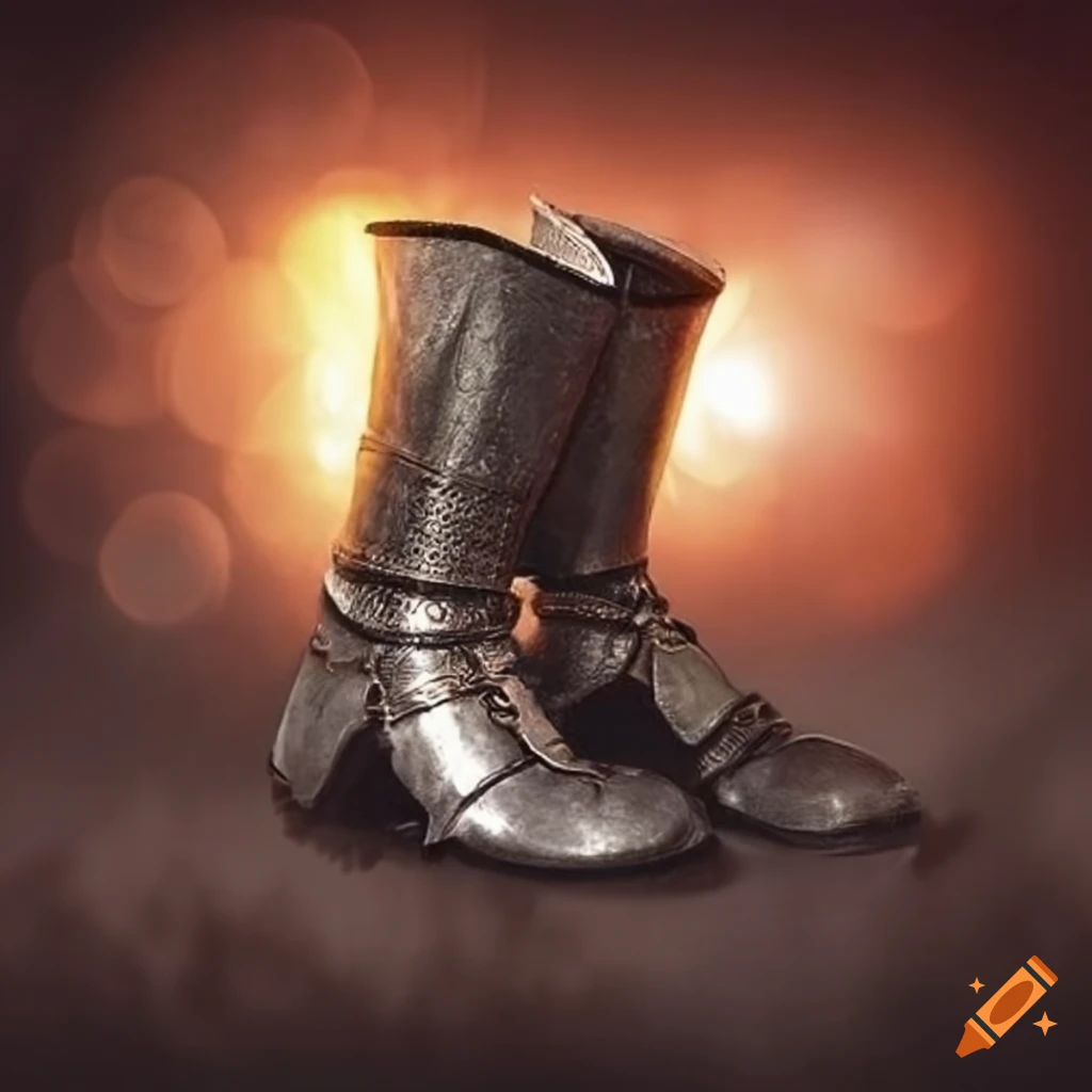 Adorned mithril plated knight boots in medieval fantasy style on Craiyon