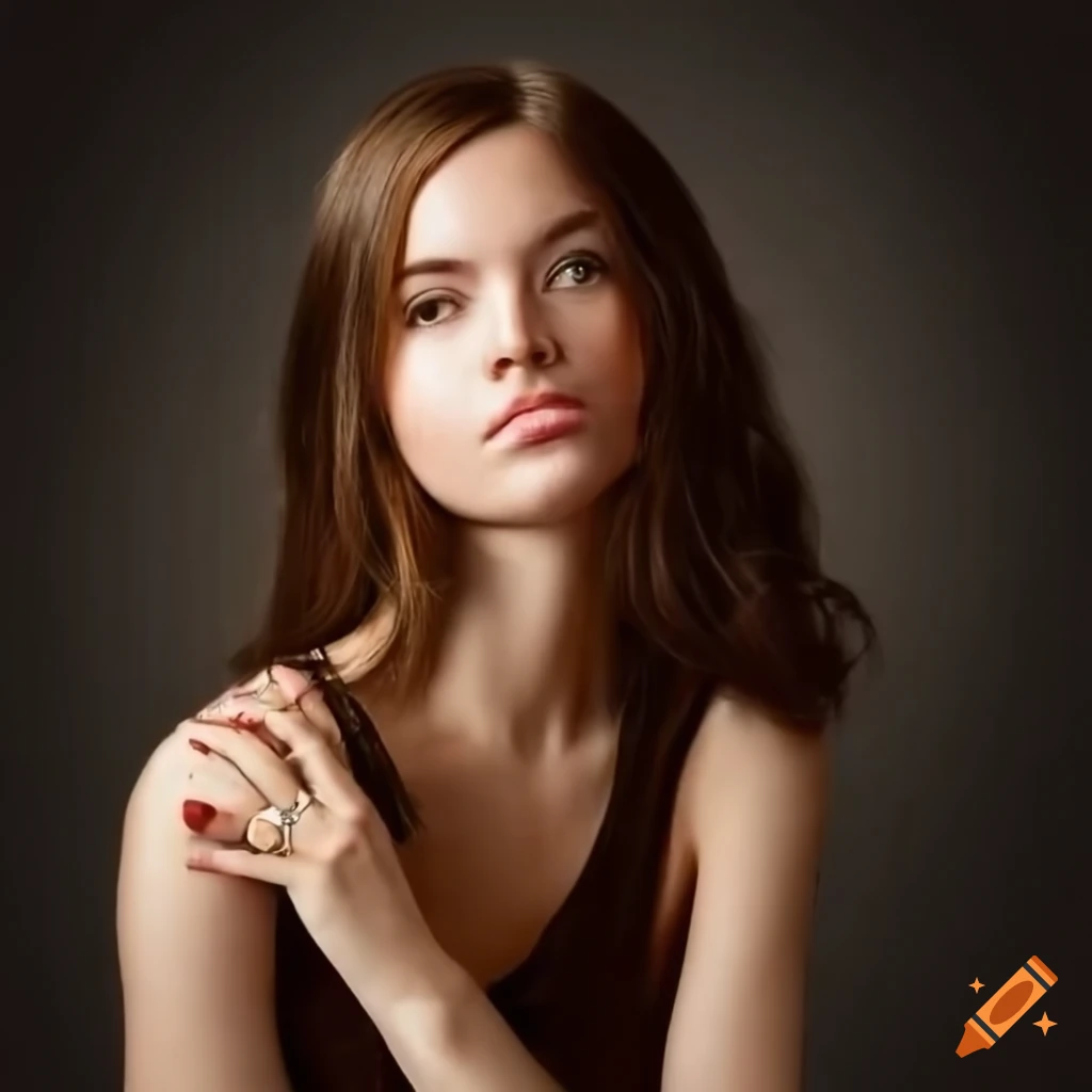 Portrait of a 20-year-old woman with brown hair and brown eyes on Craiyon