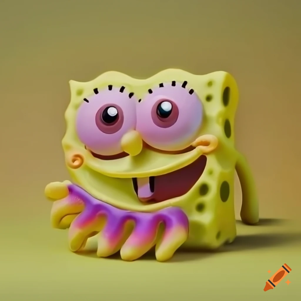 Distorted plasticine blob in spongebob squarepants shape with tentacles and sharp teeth on Craiyon