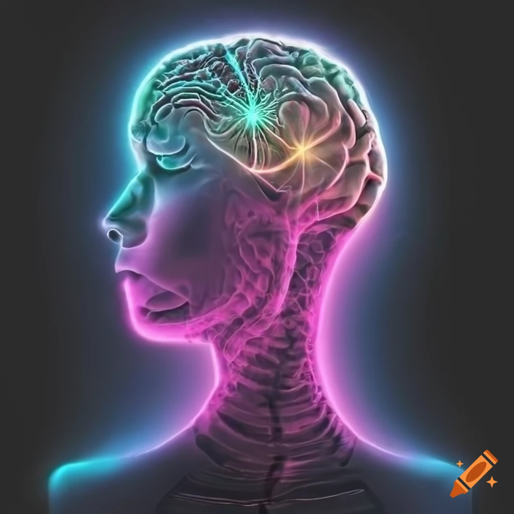 Abstract neural network connecting brain to spine with illuminated ...