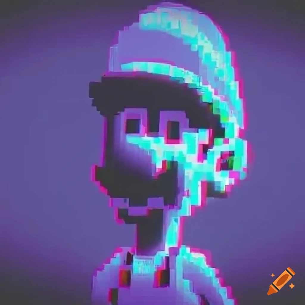Creepy vintage glitchy pixelated luigi in a liminal setting with vhs ...