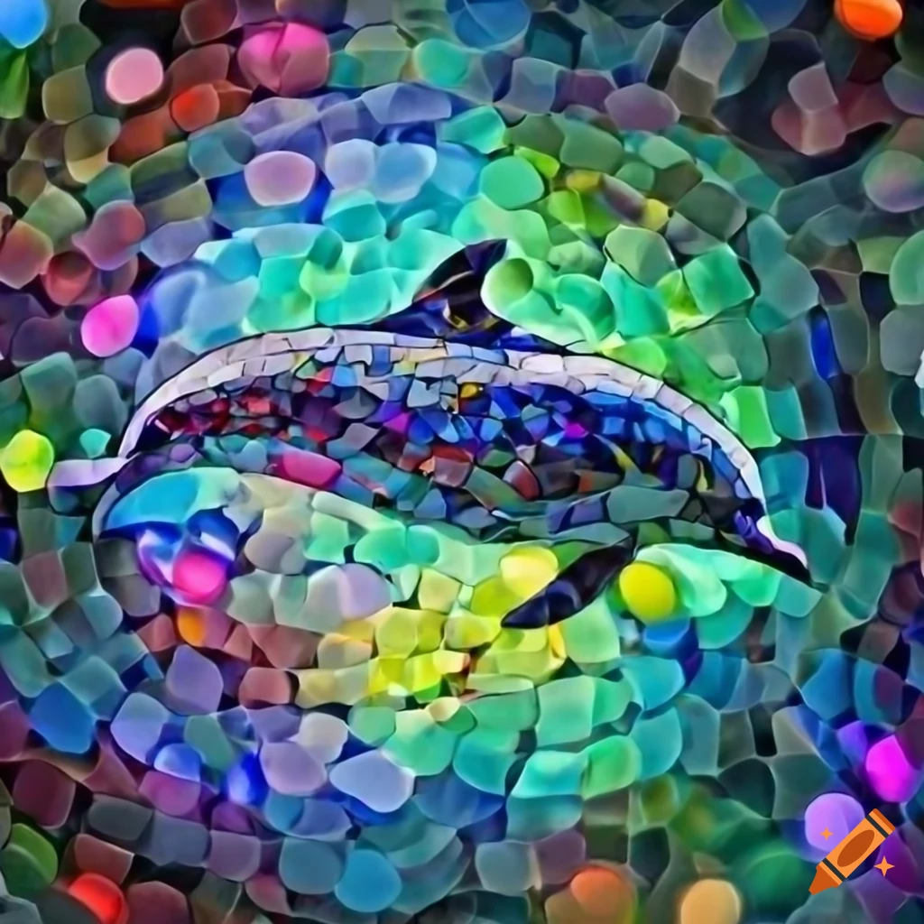 Vibrant colorful dolphin mosaic artwork on Craiyon
