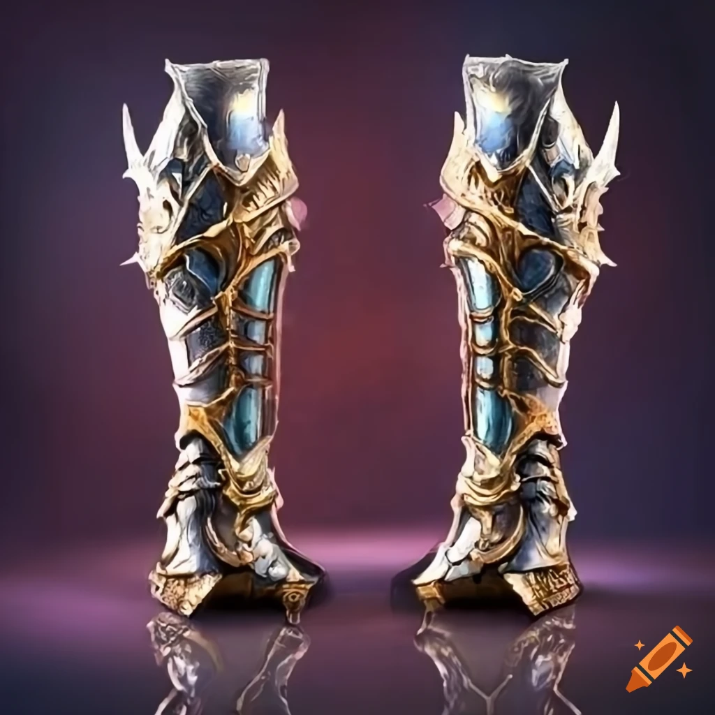 Adorned mithril plated knight boots for leg armor slot in RPG game on ...