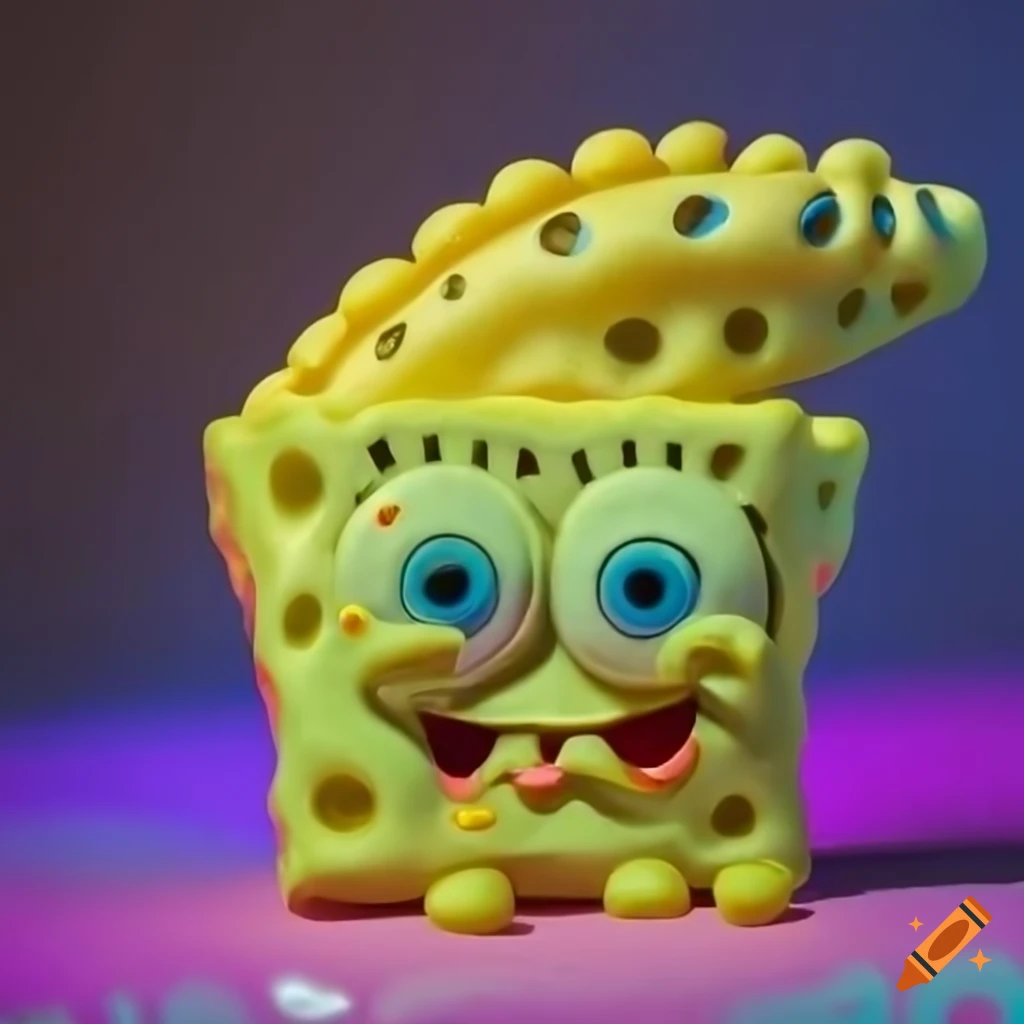 Distorted plasticine blob in spongebob squarepants shape with tentacles and sharp teeth on Craiyon