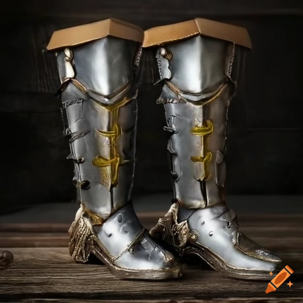 Adorned mithril plated knight boots in a fantasy design for rpg game on ...