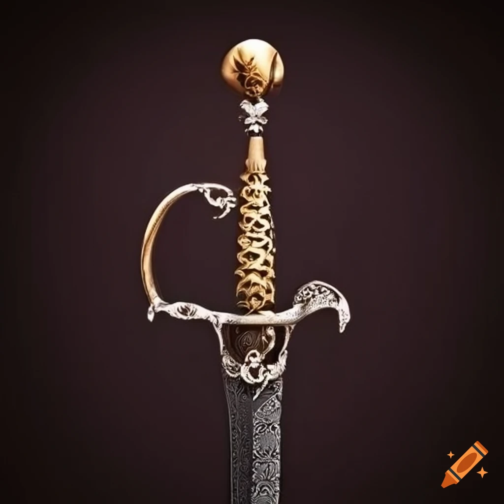 Delicate fashion design featuring a curved ornate rapier with floral details on Craiyon
