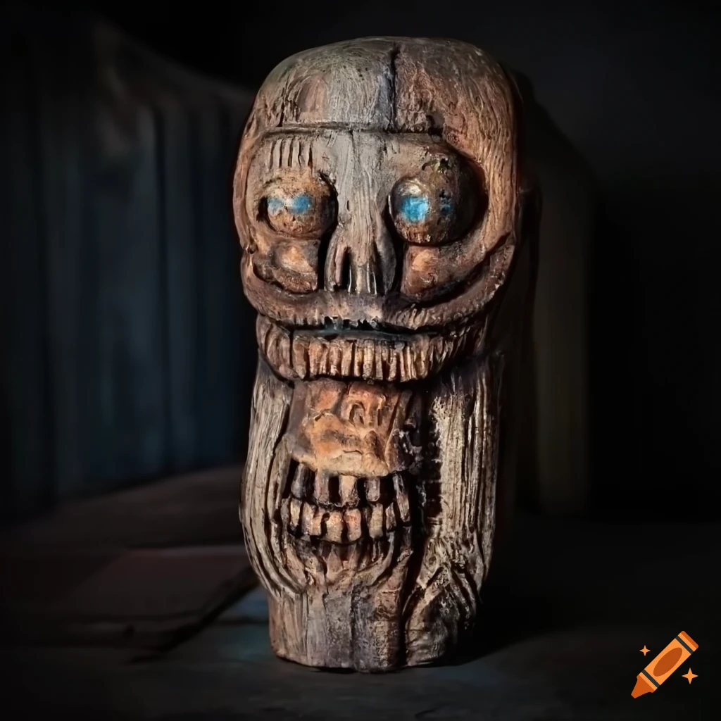 Primitive wooden idol of alien creature in Fauve style on Craiyon