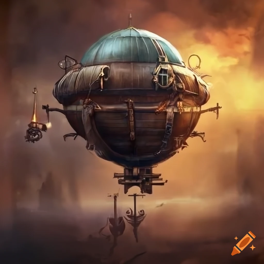 Steampunk dystopian airship with nautical cabin and rowdy pirates with ...