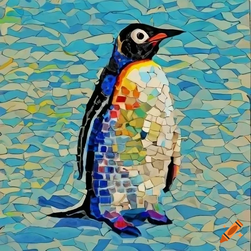Colorful penguin mosaic in a nautical theme on Craiyon