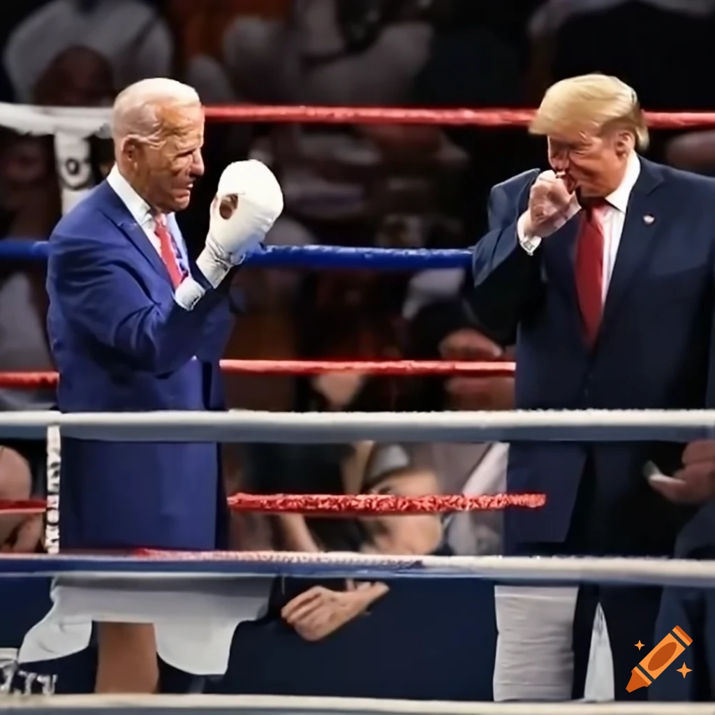 Political boxing match between Joe Biden and Donald Trump with a scared ...