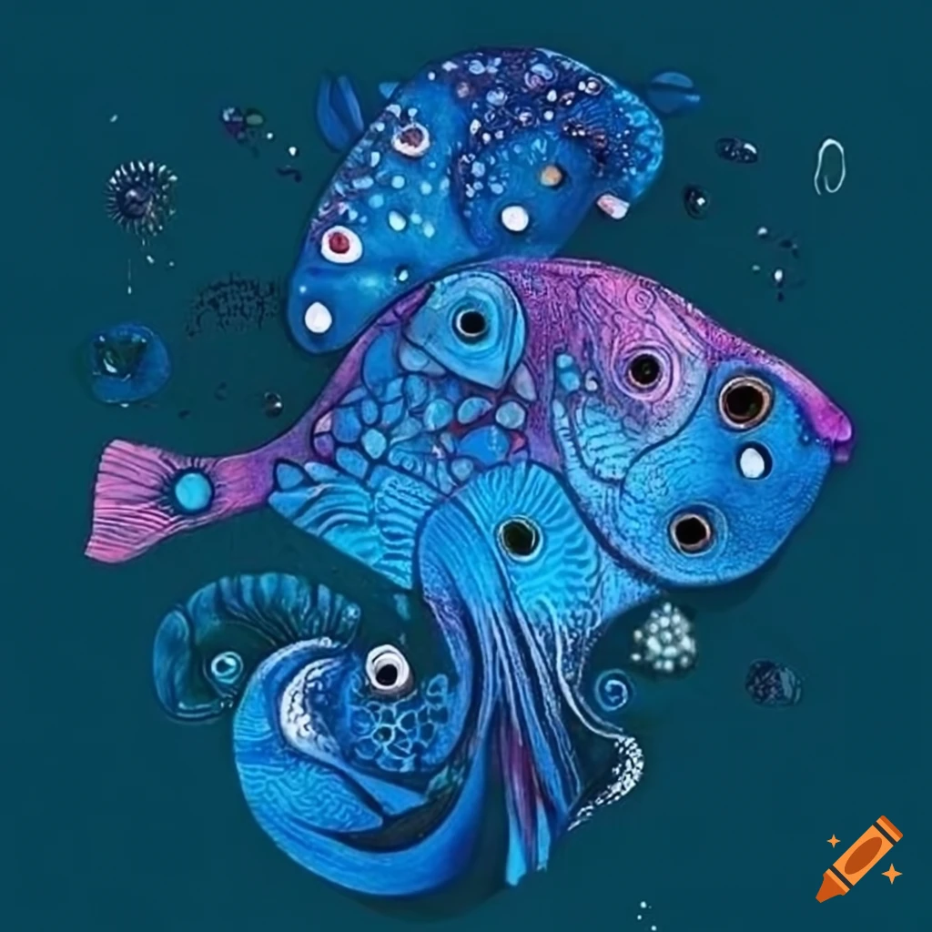 Vibrant whimsical fish with abstract designs inspired by da vinci ...