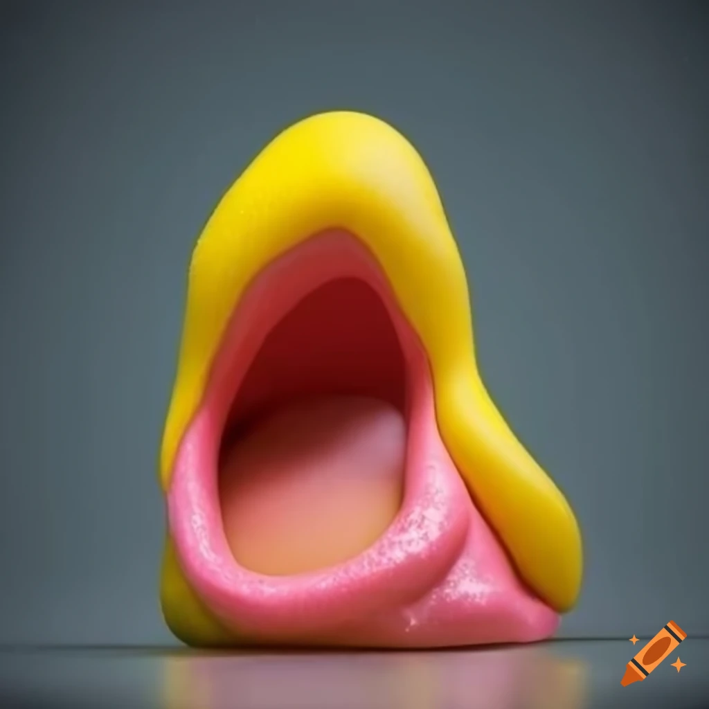 Unique yellow plasticine creature with tentacle-like limbs and sharp teeth on Craiyon