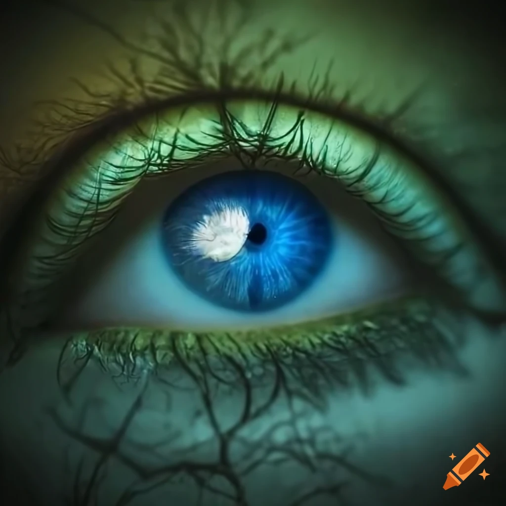 Detailed and mesmerizing realistic eye iris with reflection of nature ...