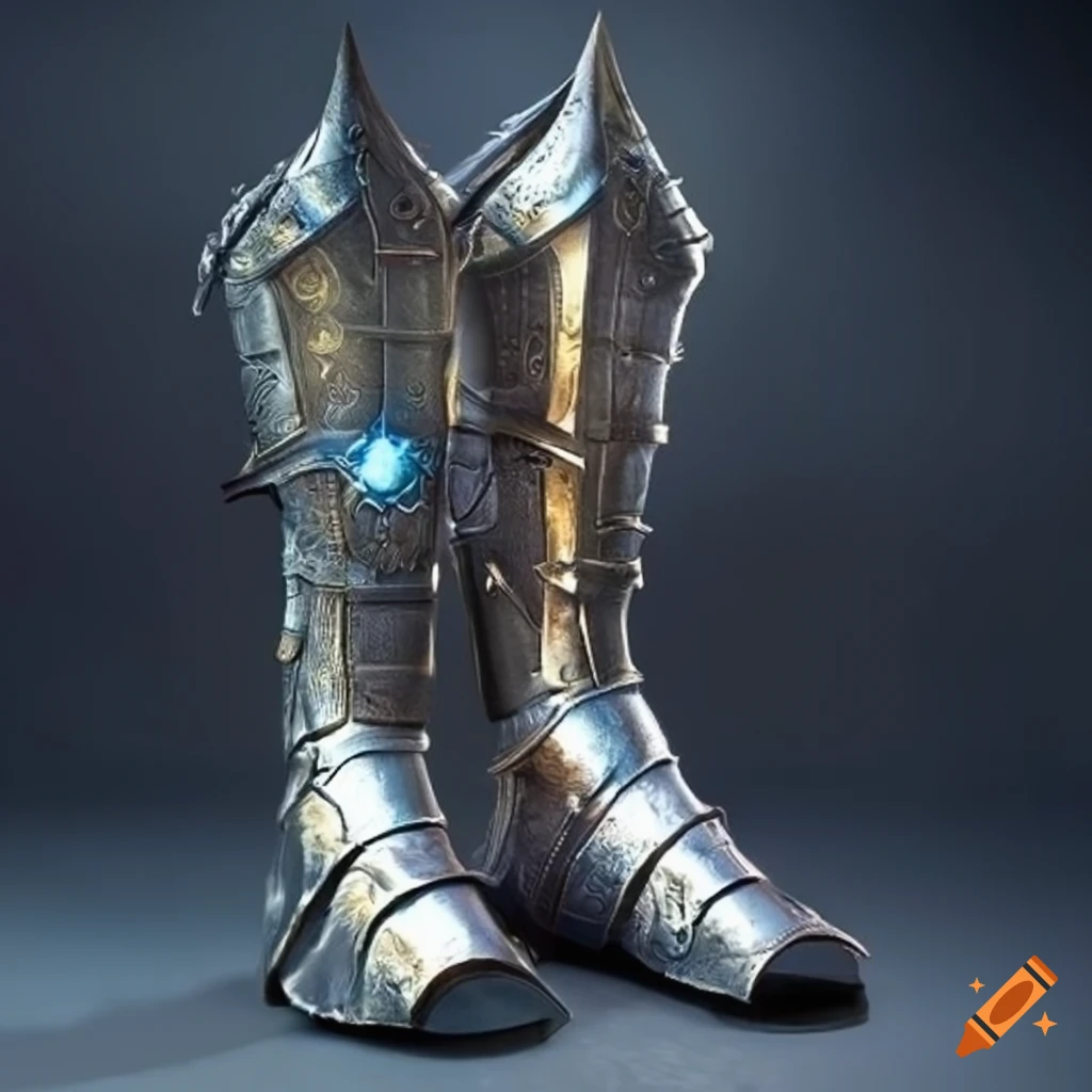 Mithril plated knight boots with a magic aura for rpg inventory leg ...