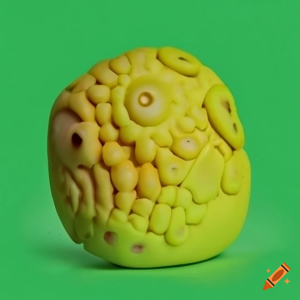 Strange distorted yellow plasticine blob with tentacle-like limbs and sharp teeth on Craiyon
