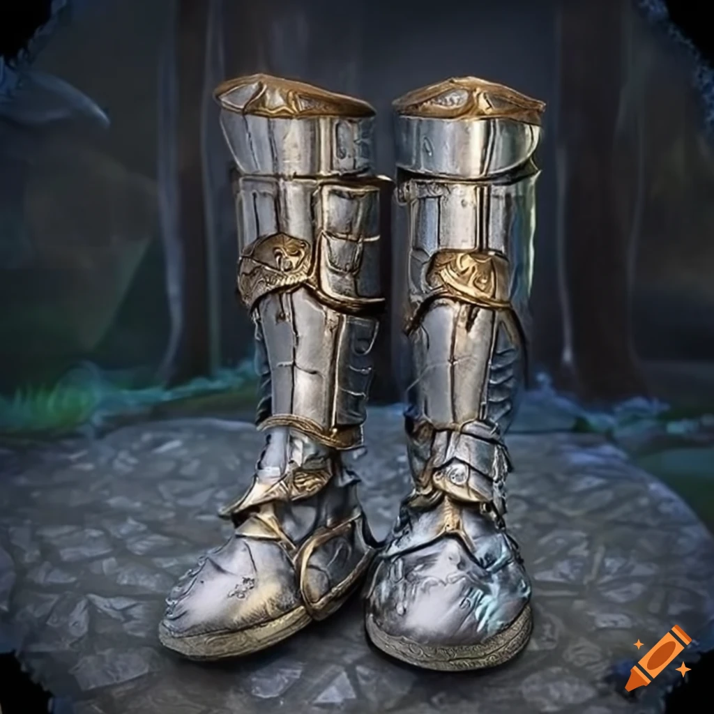 Adorned mithril plated knight boots for rpg leg armor slot on Craiyon