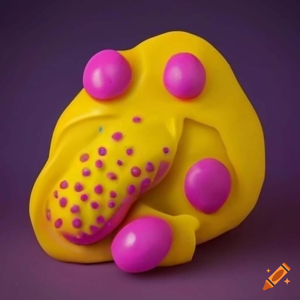 Unique yellow plasticine creature with tentacle-like limbs and sharp teeth on Craiyon