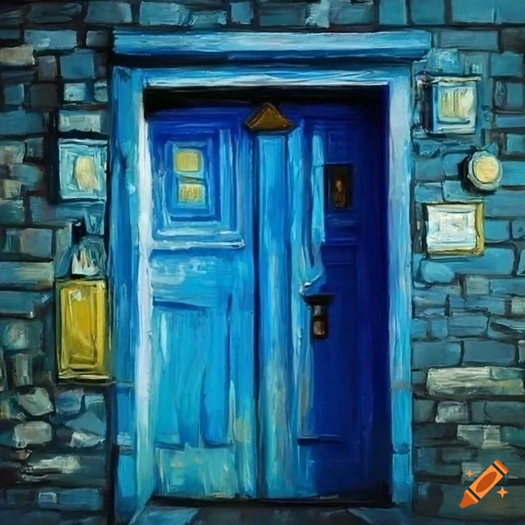 Captivating replica of a classic Van Gogh-inspired blue door painting ...