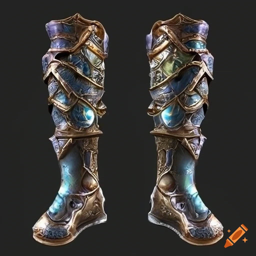 Adorned mithril plated knight boots for rpg leg armor slot on Craiyon